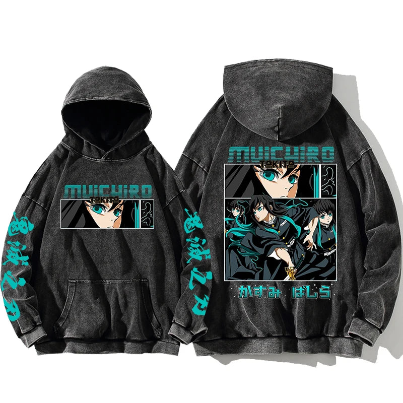 Demon Slayer Muichiro Serene Blade Oversized Vintage Hoodie