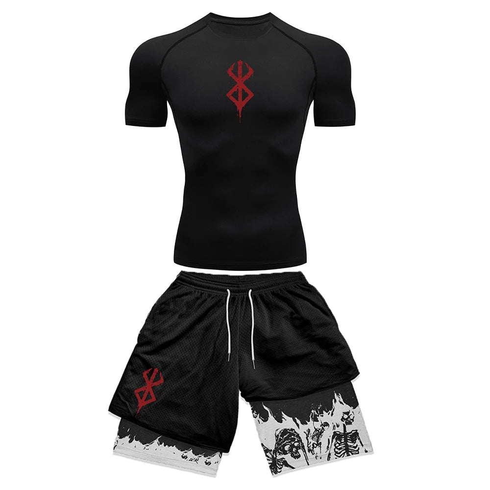 Berserk Warrior of Eternal Struggle Gym Compression Shirt & Shorts Set