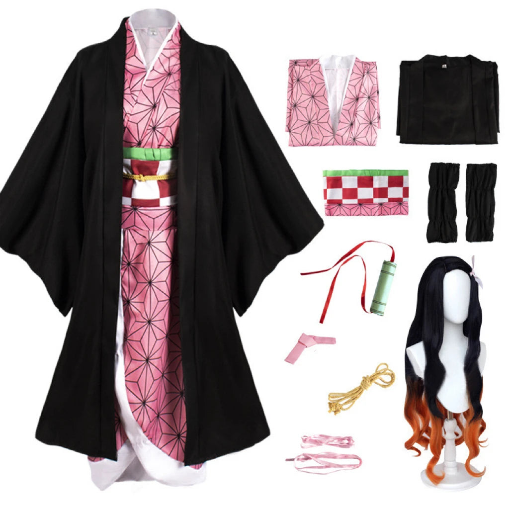 Demon Slayer Nezuko Pink Kimono Robe Cosplay & Halloween Costume